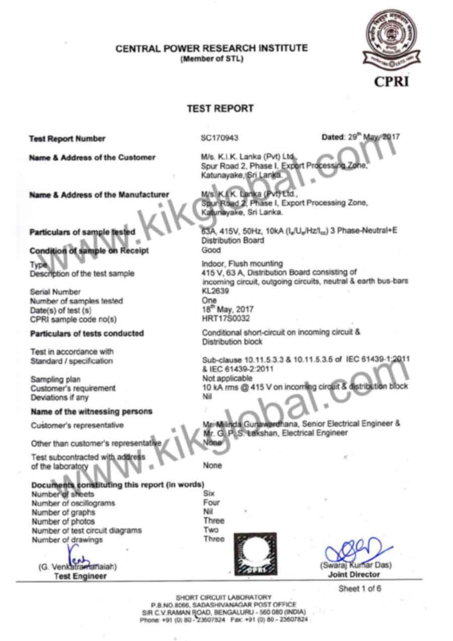 TEST CERTIFICATES - KIK Lanka (Pvt) Ltd.